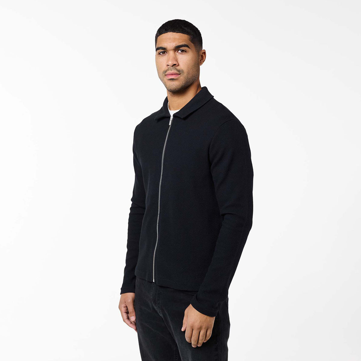 Textured Full Zip Overshirt | Black – Closure London