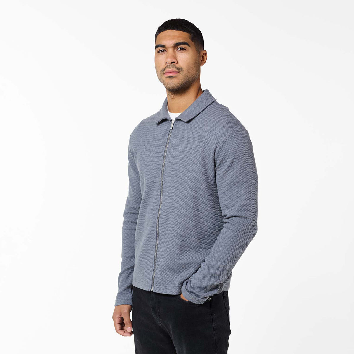 Textured Full Zip Overshirt | Mid Grey – Closure London