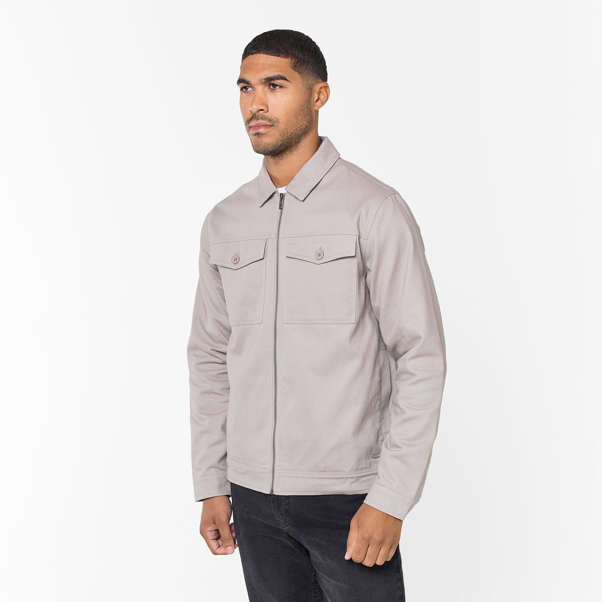 Twill Zip Up Jacket | Stone – Closure London