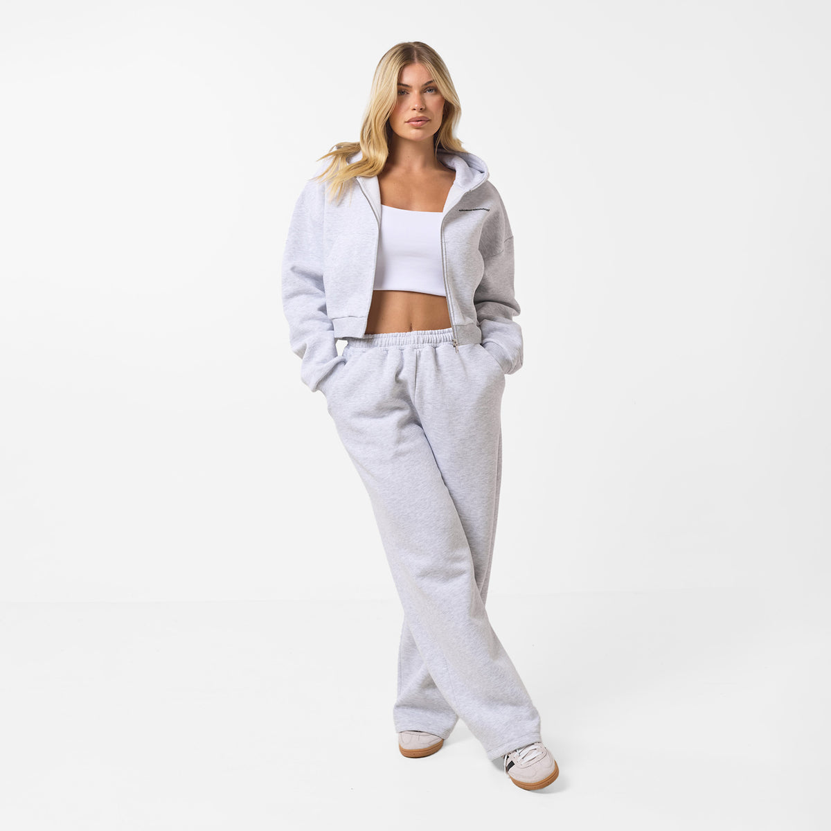 Stacked Crop Tracksuit | Grey Marl – Closure London